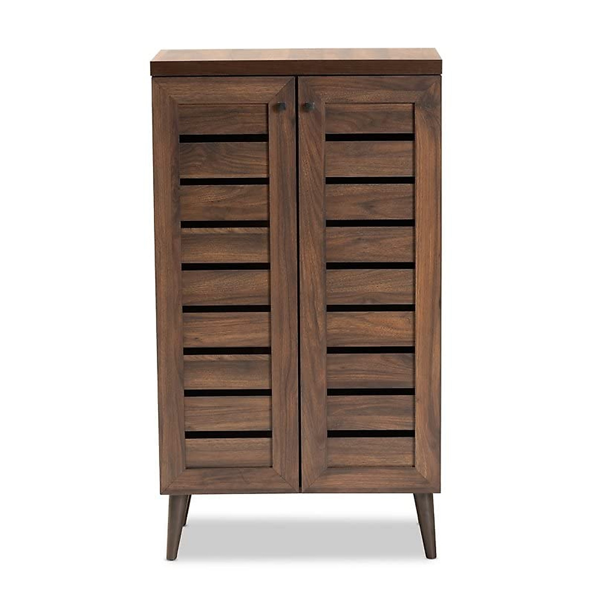 Baxton Studio Salma Modern and Contemporary Walnut Brown Finished Wood 2-Door Shoe Storage Cabinet