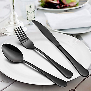 LIANYU 66-Piece Black Silverware Set with Serving Utensils, Stainless Steel Black Silverware Flatware Set for 8, Elegant Cutlery Tableware Includes Forks Spoons Knives, Dishwasher Safe