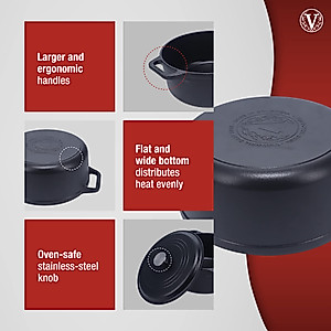 Victoria 7-Quart Cast Iron Dutch Oven with Lid and Dual Loop Handles, Seasoned with Flaxseed Oil, Made in Colombia, Black