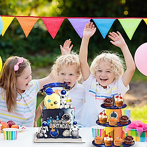 Ayearparty 3 Tier Space Cupcake Stand Astronaut Rocket Outer Space Party Table Decorations Cardboard Cup Cake Holder Solar System Themed Party Supplies for Kids Boys Birthday Baby Shower