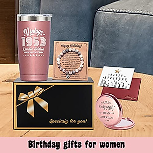 Xinezaa 70th Birthday Gifts Set for Men Women, 70th Birthday Gift for Friend Coworker Wife Mom Aunt Grandma, Happy 70 Years Old Birthday Party Decorations, 20oz Tumbler Cup, Rose Gold