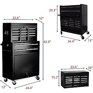 8-Drawer High Capacity Rolling Tool Chest, Removable Cabinet Storage Tool Box with Wheels and Drawers, Detachable Toolbox with Lock for Workshop Mechanics Garage