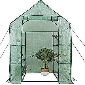 BBBuy Outdoor Portable Walk-in Greenhouse 3 Tiers 6 Shelves w/ Durable PE Cover Roll Up Zipper Door Steel Frame Screen Windows Garden Greenhouse for Growing Plants and Storage w/ Ground Pegs, Ropes