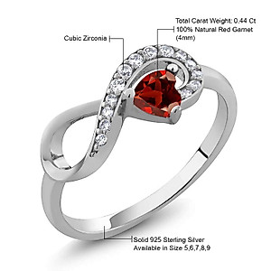 Gem Stone King 925 Sterling Silver Gemstone Birthstone Infinity Ring | Heart Shape 4MM | Wedding Engagement Anniversary Promise Ring For Women | Available in Size 5,6,7,8,9