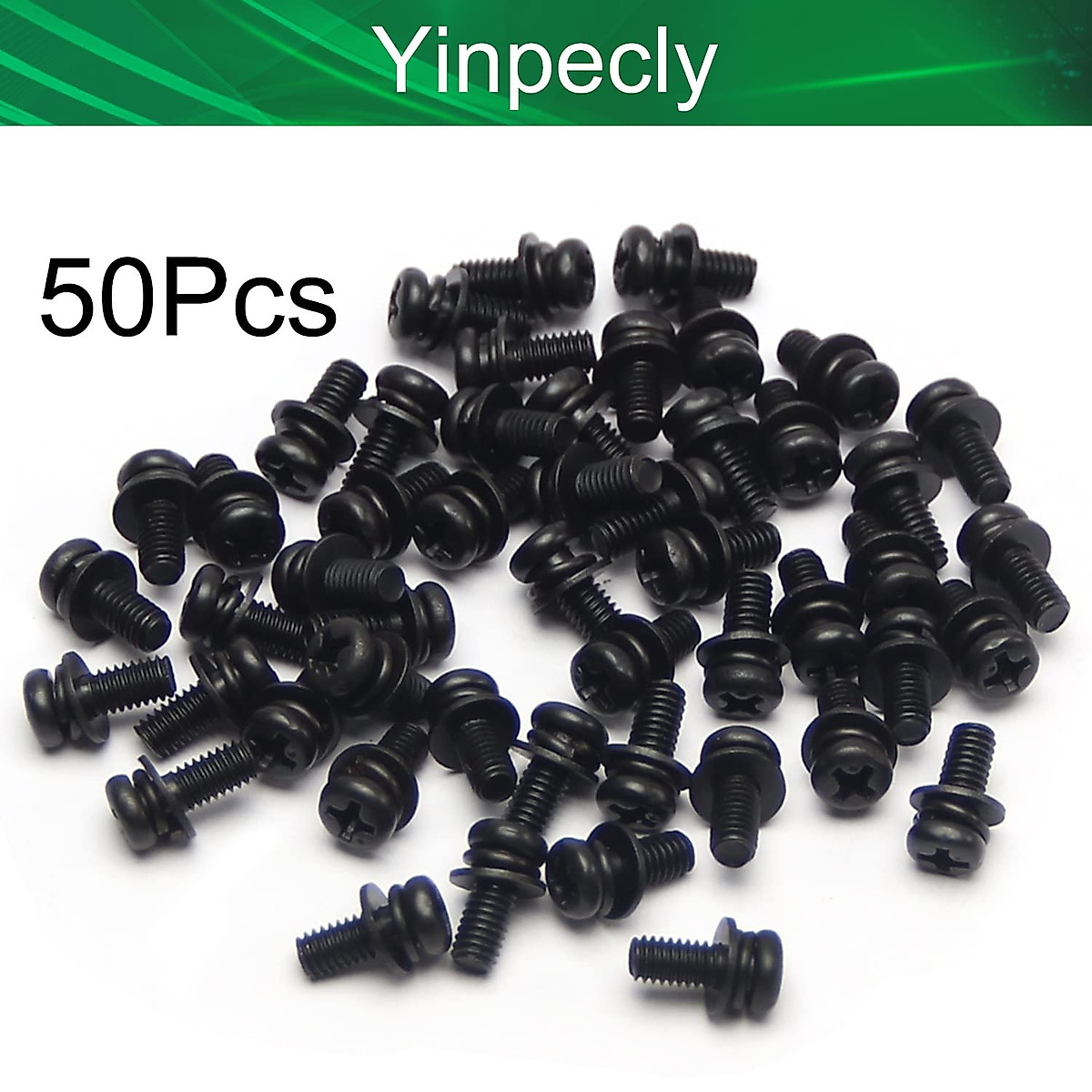 Yinpecly M4 x 10mm Carbon Steel Machine Screws Phillips Pan Head Bolts Combine with Plain Washers Spring Washer Black Tone 50pcs
