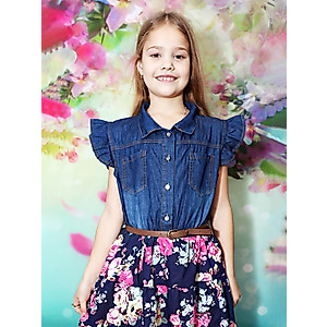 YJ.GWL Western Dress Girl, Denim Tops Flower Girl Dress, Princess Dresses for Girls, Girls Summer Dress Casual Outfits, Party Dresses Fashion Clothes for Girl 7-8 Years