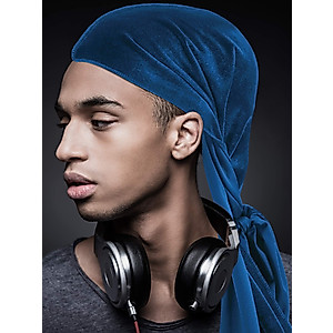 Tatuo 4 Pieces Men's Velvet Durag with Long Tail Soft Durag Headwraps for 360 Waves