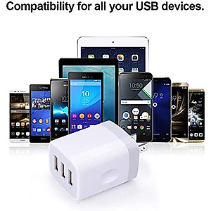 USB Charging Plug, Wall Charger Adapter, Sicodo 3Pack Universal Travel 3.1A 3Muti Port Fast Charging Block Compatible with iPhone 14 13 12 SE2020 11 Xs Pro,Samsung Galaxy S23 S22 S21 S20 Ultra, Google