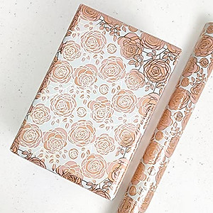 LDGOOAEL Mini Short Small Wrapping Paper Roll (17" X 120") - Pink Rose with Metallic Foil for Holiday, Mothers Day, Birthday, Wedding, Baby Shower