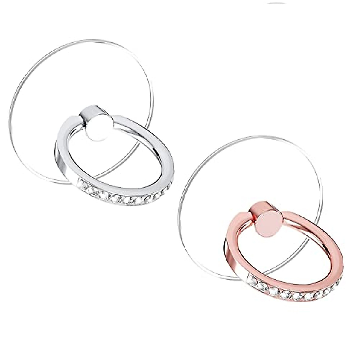 anzyzz Cell Phone Ring Holder Stand, Transparent Phone Ring Holder Finger Kickstand 360° Rotation Phone Ring Finger Grip Compatible with All Smartphones(Silver&Rose Gold Diamond)