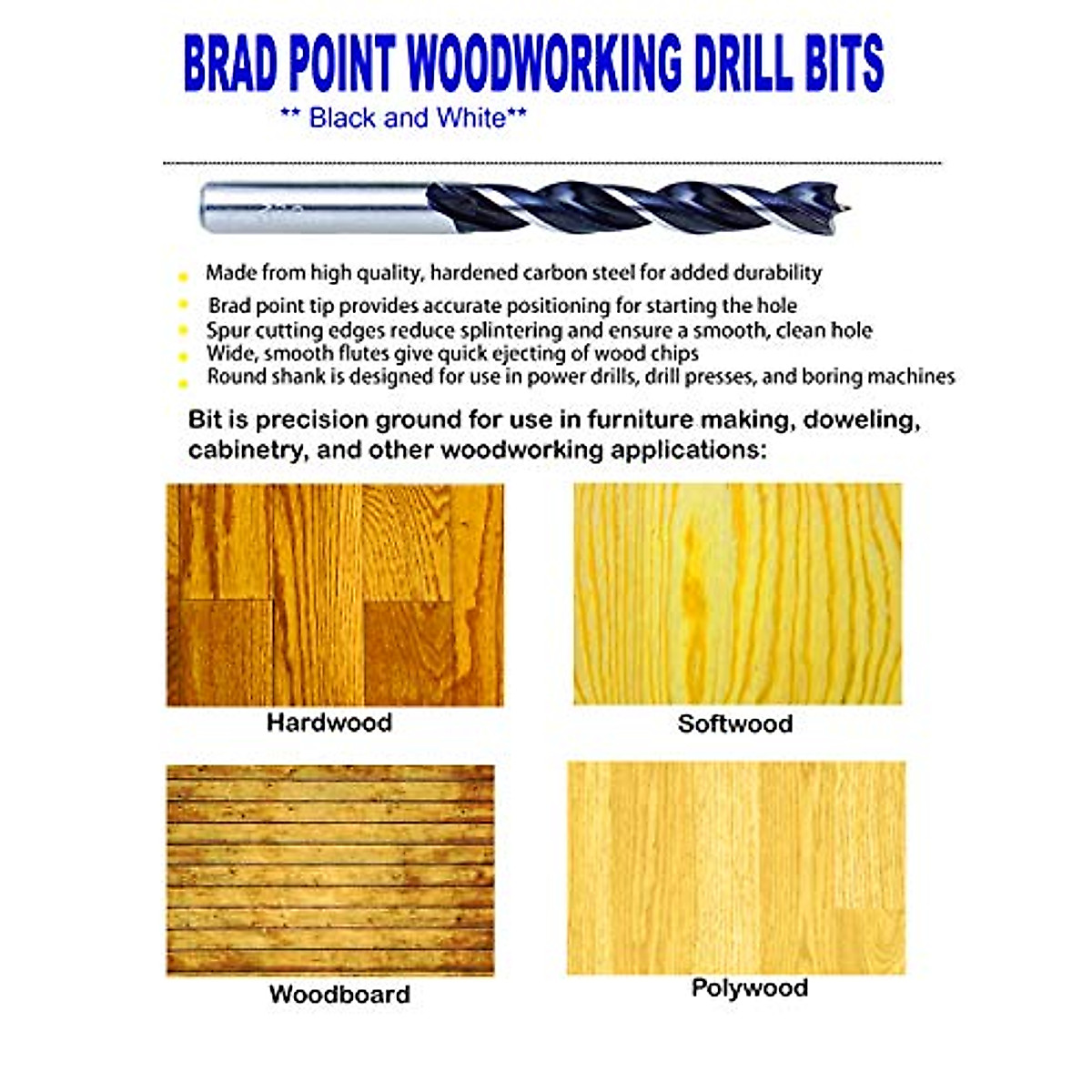Wood Brad Point Drill Bit Set 3/16 in. 20Pcs Spur Point Stubby Woodworking Drill Bits