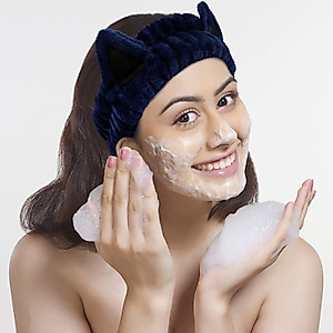 Hofar Cat Face Wash Headband Hairband with Cat Ears Coral Fleece Cartoon Cute Creative Hair Accessories