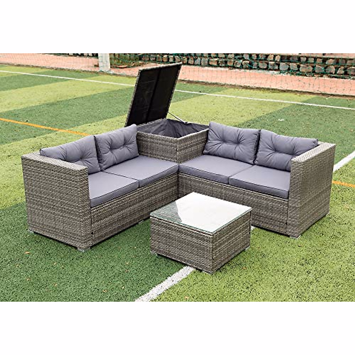 FANYE 4 Pieces Patio Sofa Sets Outdoor Conversation Group,PE Wicker Rattan Sectional Upholstered Furniture Include Armchairs, Loveseat and Cushions