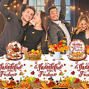 Thanksgiving Paper Plates and Napkins, Friendsgiving Party Decorations Plates Napkins Tablecloth Serving 25 Guests Thankful for You Funny Thanksgiving Friendsgiving Party Supplies Table Decorations