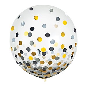 Jumbo Black, Silver & Gold Confetti Latex Balloons - 24" (2 Ct) - Premium Quality, Eye-Catching Party Decor for Birthdays, Weddings & Celebrations