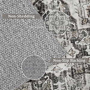 Zacoo 9x12 Rug for Living Room Washable Rugs Rug for Bedroom Vintage Rug Non Slip Carpet Tribal Throw Rugs Large Area Rug Stain Resistant Office Rug Classroom Rug 9'x12' Grey