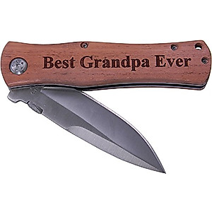 Best Grandpa Ever Folding Stainless Steel Pocket Knife, (Wood Handle