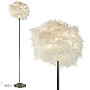 LIGHTACCENTS Feather Floor Lamp with White Shade - Standing Lamp for Living Room - Floor Lamp for Bedroom - Glam Floor Lamp - Chic Feather Shade Polished Chrome Metal Finish