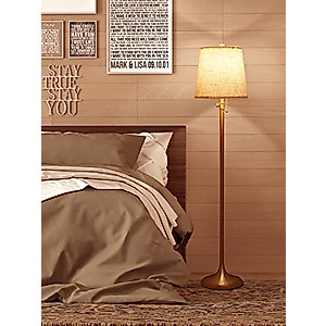 Meisoda Gold Floor Lamp, 9W 3 CCT Dimmable Standing Lamp with 2 Linen Lamp Shades and Pull Chain for Living Room, Bedroom, Office, 58" to 65" Adjustable Height, Modern Brushed Bronze Design
