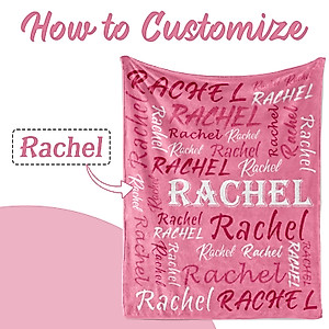 Personalized Name Throw Blanket, Custom Pink Theme Light Soft Flannel Fleece Throw Blanket with Name for Men Women Boys Girls Kids, Customized Name Gifts for Birthday Christmas Valentines Day