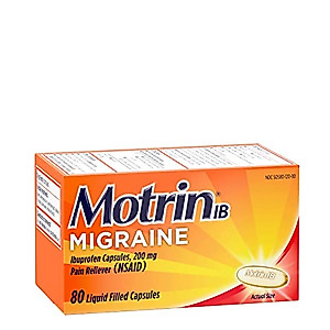 Motrin IB Migraine Liquid Gel Caps, Ibuprofen 200 mg, Migraine Relief Medicine, 80 Ct