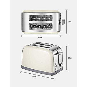 2 Slice Toaster, Retro Bagel Toaster Toaster with 7 Bread Shade Settings, 2 Extra Wide Slots, Defrost/Bagel/Cancel Function, Removable Crumb Tray, Stainless Steel Toaster by Yabano, Silver