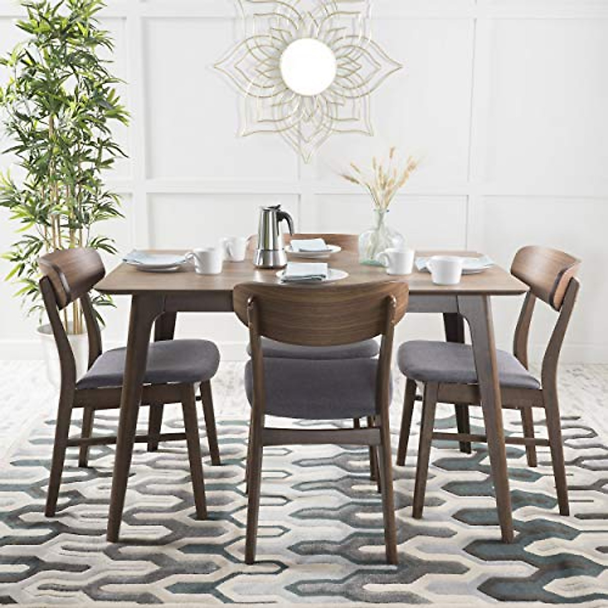 Christopher Knight Home Lucious 50" Rectangular Dining Set, 5-Pcs Set, Natural Walnut / Dark Grey