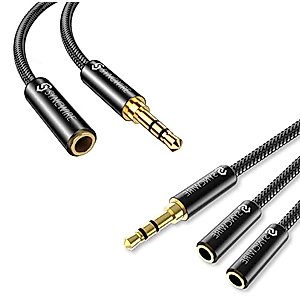 SYNCWIRE Headphone Y Splitter Nylon Braided Extension Cable (3.5mm Male to 2 Female), Headphone Extension Cable (3.5mm Male to Female)