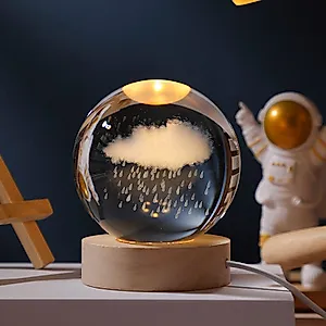 JANARARY 3D Galaxy Crystal Ball Night Light for Kids with Colorful LED Light Base, Color Changing Light with Remote as a Birthday Gift for Teens Boys and Girls, Rainy Cloud Model