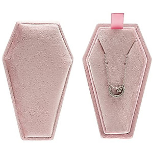 Giftop Velvet Coffin Necklace Box Pendant Case for Accessories Gothic Home Jewelry Organizer Decorations Goth Decor Gifts (Pink)