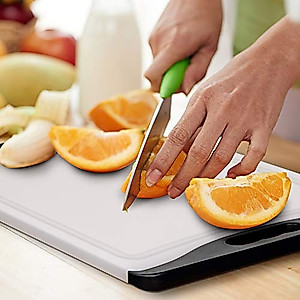 Extra Large Cutting Board, 17.33" Plastic Cutting Board for Kitchen Dishwasher Chopping Board with Juice Grooves Kitchen Cutting Board with Easy Grip Handle, Clear and Black,XL, Kikcoin