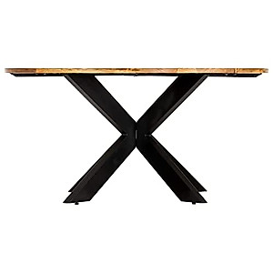 CHARMMA Dining Table Round,Solid Mango Wood Kitchen & Dining Room Round Tables for Farmhouse Kitchen Room Decor, Powder Coated Iron Leg,59.1" Dia