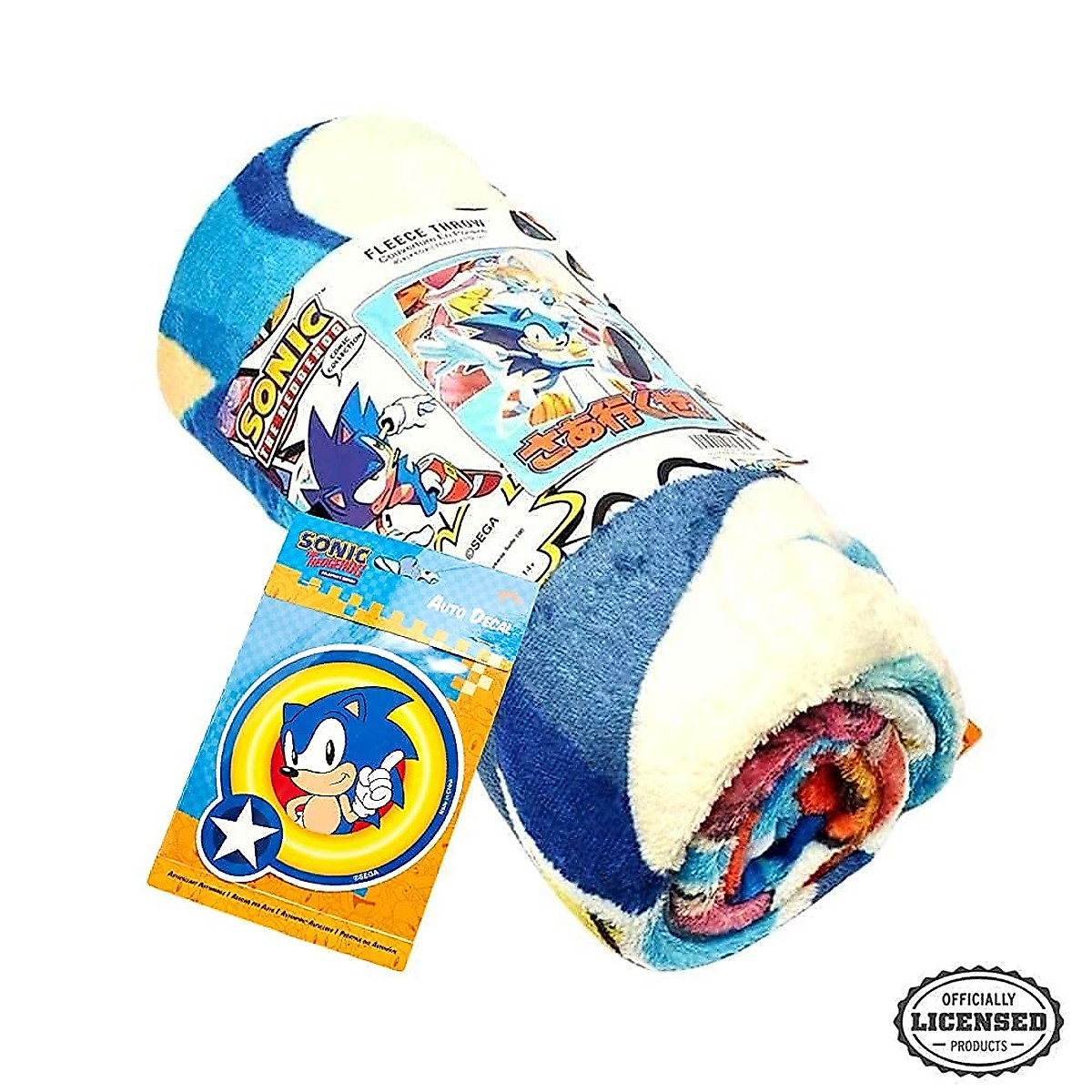 JUST FUNKY Sonic The Hedgehog Merch | Sonic The Hedgehog Fleece Throw Blanket & Vanilla Air Freshener Gift Set | Sonic and Tails Throw Blanket | 45 x 60 Inches | Officially Licensed Product
