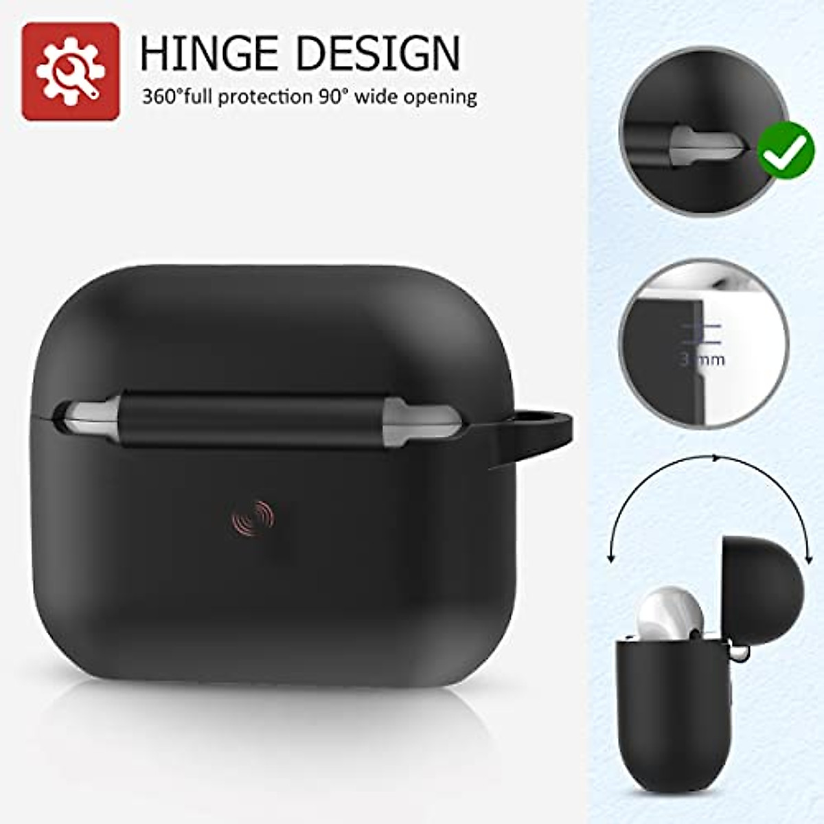 Coffea for AirPods 3 Case, Protective Silicone Case Cover with Keychain for Apple AirPods 3rd Generation 2021, [US Patent Registered] - Black