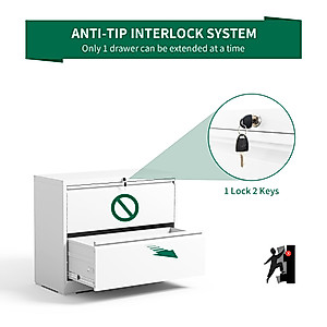 BIZOEIRON 2 Drawer File Cabinet and 2 Drawer File Cabinet with Lock, White