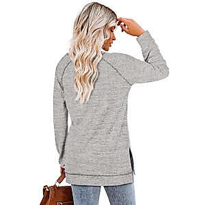 Aokosor Long Sleeve Shirts for Women 2024 Loose Casual Tunic Tops for Leggings Light Grey XL