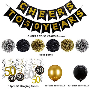 50th Birthday Decorations for Men Cheers to 50 Years Birthday Decorations Black and Gold 50th Birthday Banner for Men 50 Birthday Decorations for Men