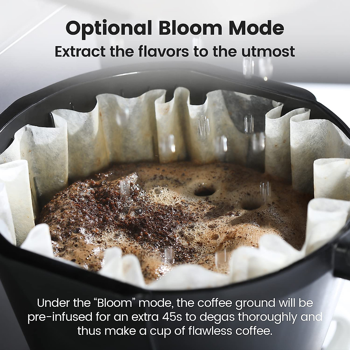 KOOFFEE Coffee Maker, One-button Brew, Essense-G 8 Cups 1.3L Coffee Machine, 1500 Watt, Optional Pre-infusion Bloom Mode, Drip Coffee Maker with Borosilicate Glass Carafe