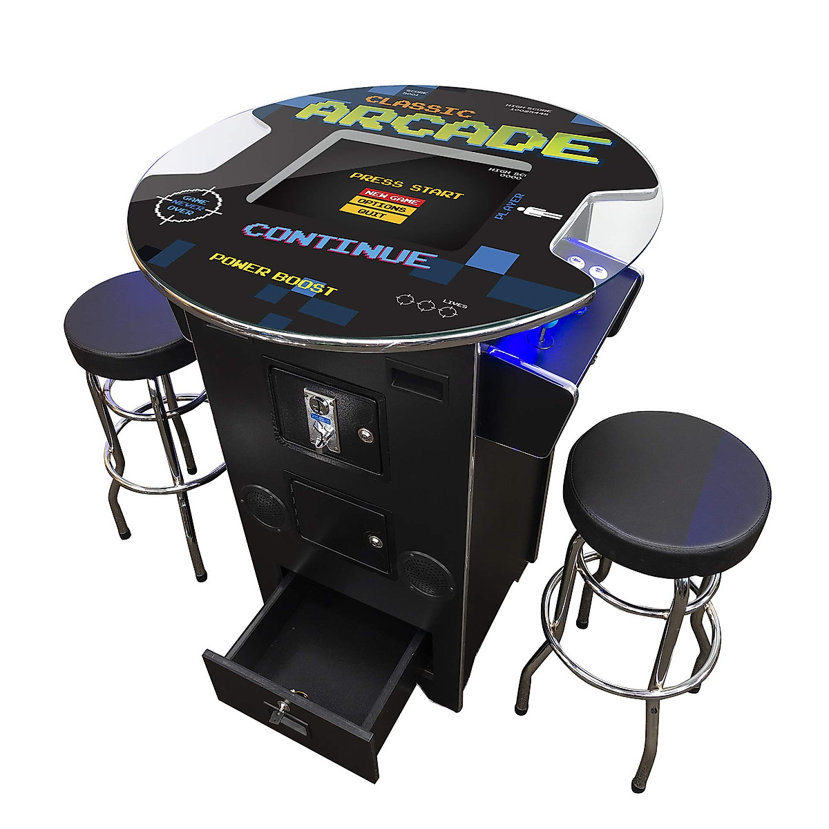 Creative Arcades Full Size Commercial Grade Pub Arcade Machine | 2 Player | 60 Games | 22" LCD Screen | Round Glass Top | 2 Sanwa Joysticks | 2 Stools Included | 3 Year Warranty