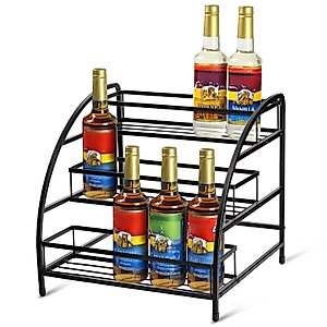 SOUJOY Coffee Syrup Rack Organizer, 9-12 Bottles Wine Holder Stand, 3-Tier Metal Wire Countertop Storage Rack, Freestanding Shelves for Coffee Bar Station, Kitchen, Syrup Wine Dressing Cocktail