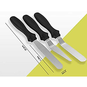 Naranqa Professional Offset Spatula Set with Plastic Handle - 3-Piece Stainless Steel Icing Spatula Variety Set & Cake Decorating Tools, Flexible Resistant Blades, 2 Angled and 1 Straight