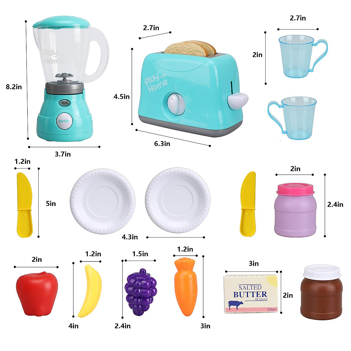 TOY Life Play Kitchen Accessories Toddler Kitchen Playset Toy Kitchen Appliances Kitchen Sets for Kids Ages 4-8 Kid Blender Toy Toaster Kitchen Set with Realistic Light Sound Gift for Girls Boys