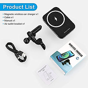 Magnetic Car Mount Charger Compatible with MagSafe, BIUBLE 15W Car Charger - Phone Mount Air Vent Phone Holder Compatible with iPhone 13/13 Pro/13 mini/13 Pro Max/12/12 Pro/12 mini/12 Pro Max
