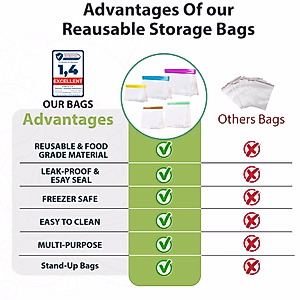 Triple-M7® 20 X Pcs Reusable Freezer Bags Bolsas de silicona reutilizables Reusable Gallon Bags Reusable Leakproof Storage SetsSilicone Food Bags 4 Gallon +4 Sandwich +4 Snack +4 Lunch +4 Travel Jewe