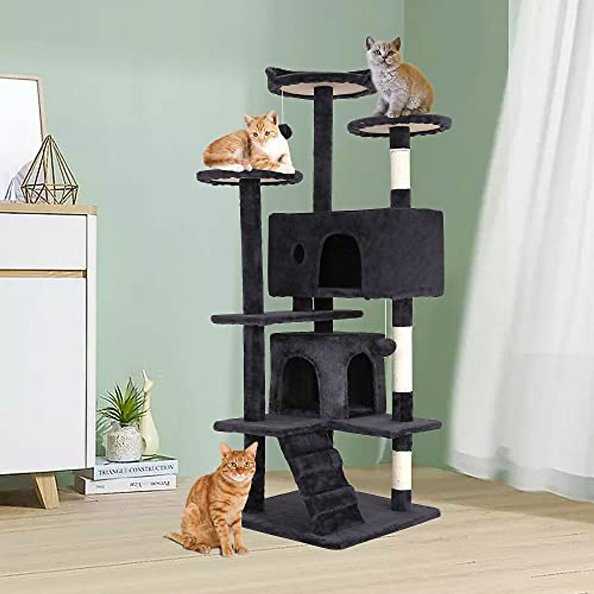 BestPet 54in Cat Tree Tower for Indoor Cats,Multi-Level Cat Furniture Activity Center with Cat Scratching Posts Stand House Cat Condo with Funny Toys for Kittens Pet Play House,Dark Gray