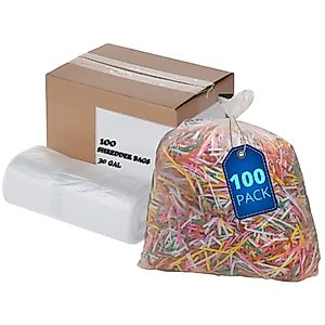 1InTheOffice Shredder Bags 30 Gallon, Bag Fits 25-33 Gallon, Paper Shredder Waste Bags Clear, (100 Box)