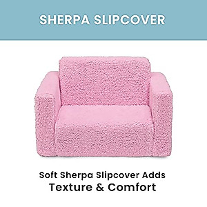 Delta Children Cozee Flip-Out Sherpa 2-in-1 Convertible Chair to Lounger for Kids, Pink