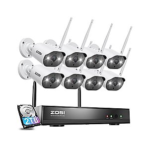 ZOSI 8CH 2K Wireless Home Security Camera System with 2TB HDD,8X 3MP WiFi Indoor Outdoor Cameras,Color Night Vision,Two-Way Audio,Light & Siren Alarm,2K H.265+ 8CH NVR Recorder for 24/7 Recording