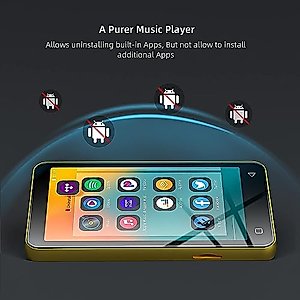 80GB MP3 Player with Bluetooth and WiFi, MP4 MP3 Player with Spotify,Spotify Kids，4" Full Touch Screen with Pandora, Music Player with Audible，Android MP3 with Speaker (Gold_Black)