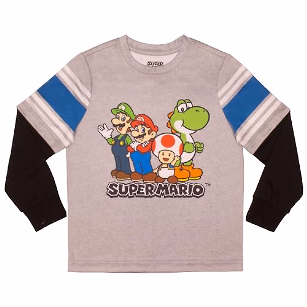 Nintendo Super Mario Video Game 2-Piece Set, Boys Long Sleeve T-Shirt & Jogger Pants 2-Pack Bundle Set for Kids and Toddlers (Size 5/6, Grey)